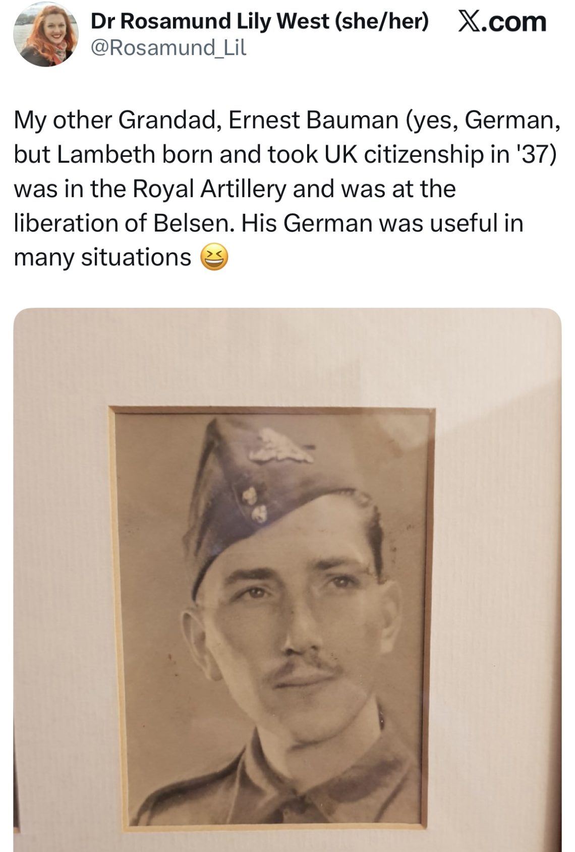 Ernest Bauman - Royal Artillery - Bergen Belsen Concentration Camp